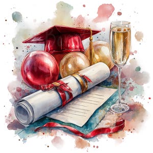 Graduation Clipart, Set of 11 PNG Bundle, 300 DPI Watercolor Clip Art ...