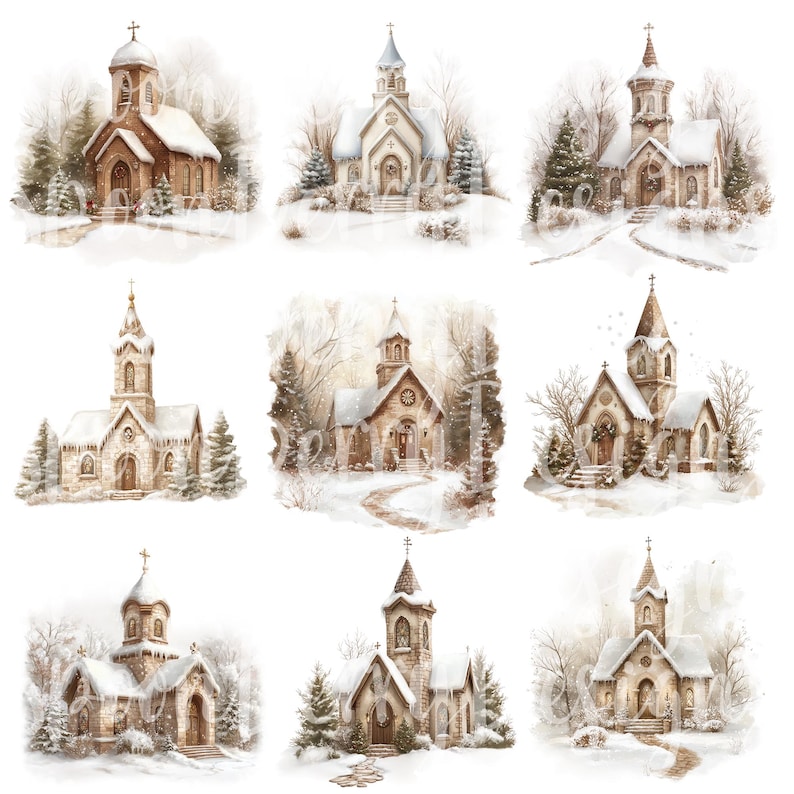 Christmas Church Clipart, Set of 50 PNG Bundle, 300 DPI Clip Art ...