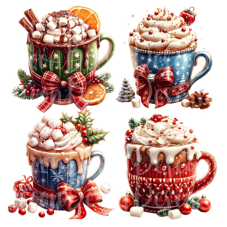Christmas Cocoa Clipart, Set of 15 PNG Bundle, 300 DPI Clip Art, Winter ...