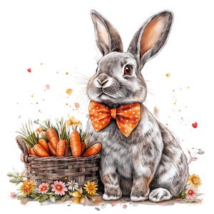 Easter Bunny Basket Clipart, Set of 25 PNG Bundle, 300 DPI Clip Art ...