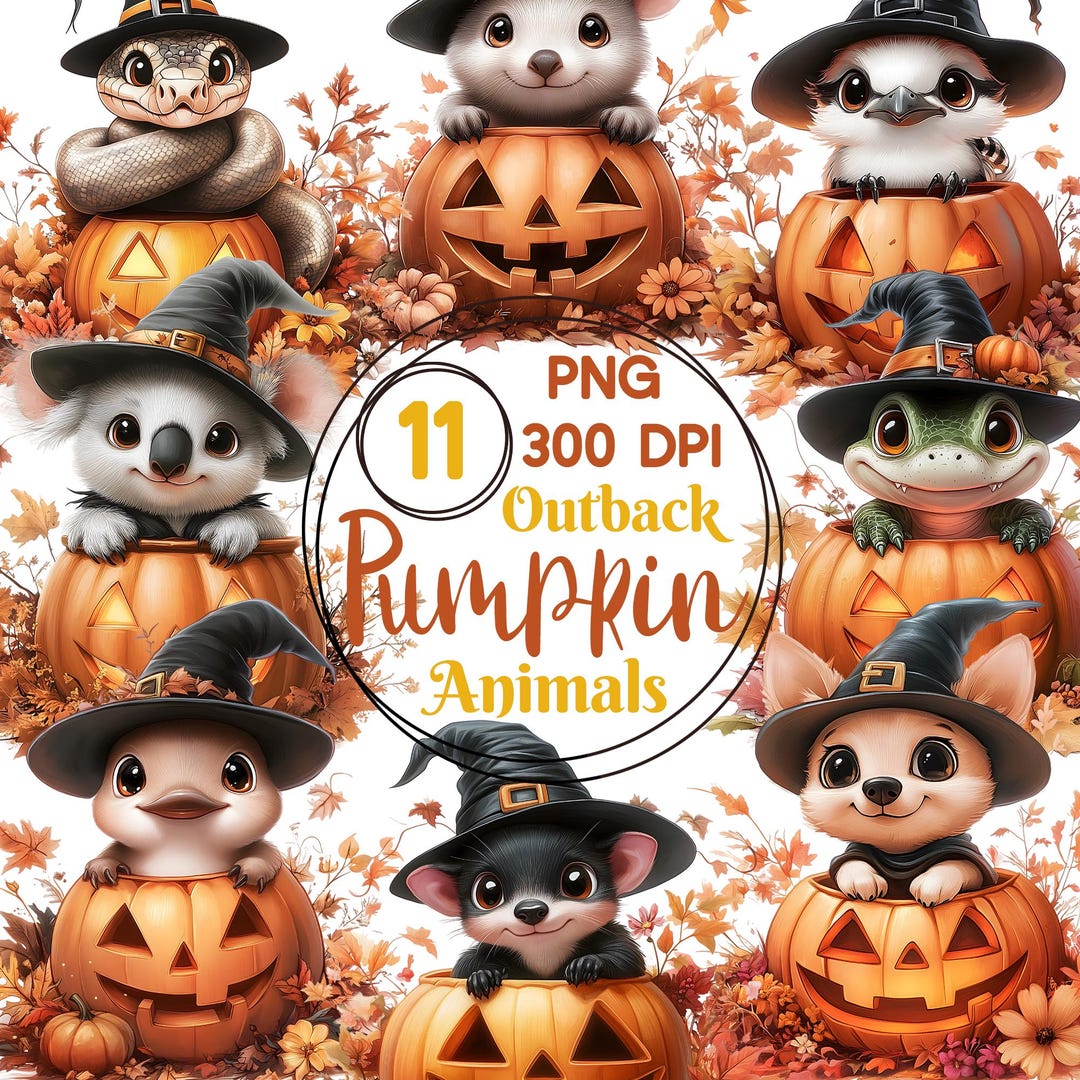 Outback Pumpkin Animals Clip Art, Set of 11 PNG Bundle 300 DPI Clipart ...