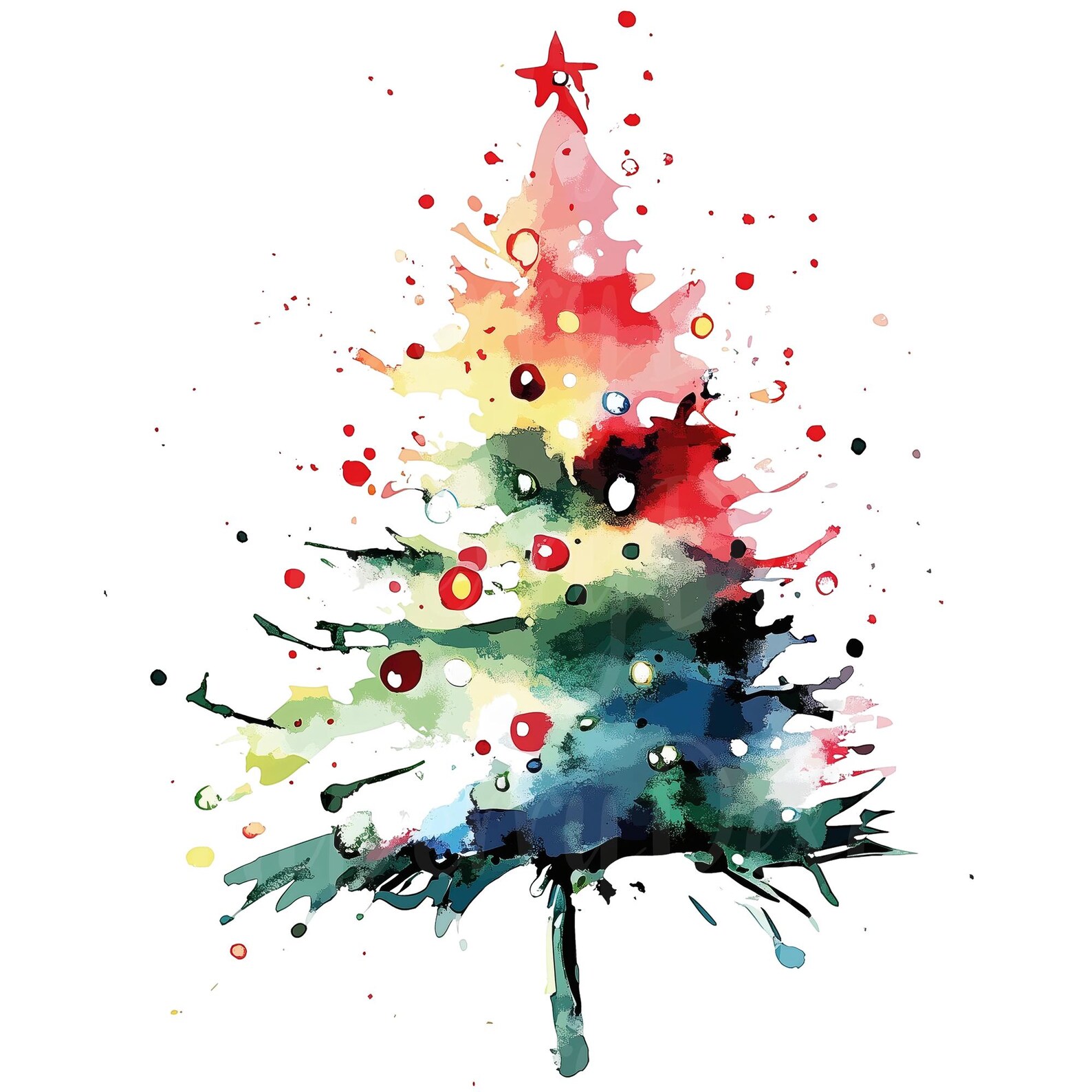 Colorful Christmas Tree Clipart, Set of 11 PNG Watercolor Clip Art ...