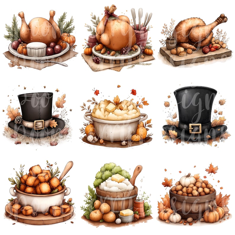 Thanksgiving Clipart, Set of 40 PNG Bundle, 300 DPI Clip Art ...