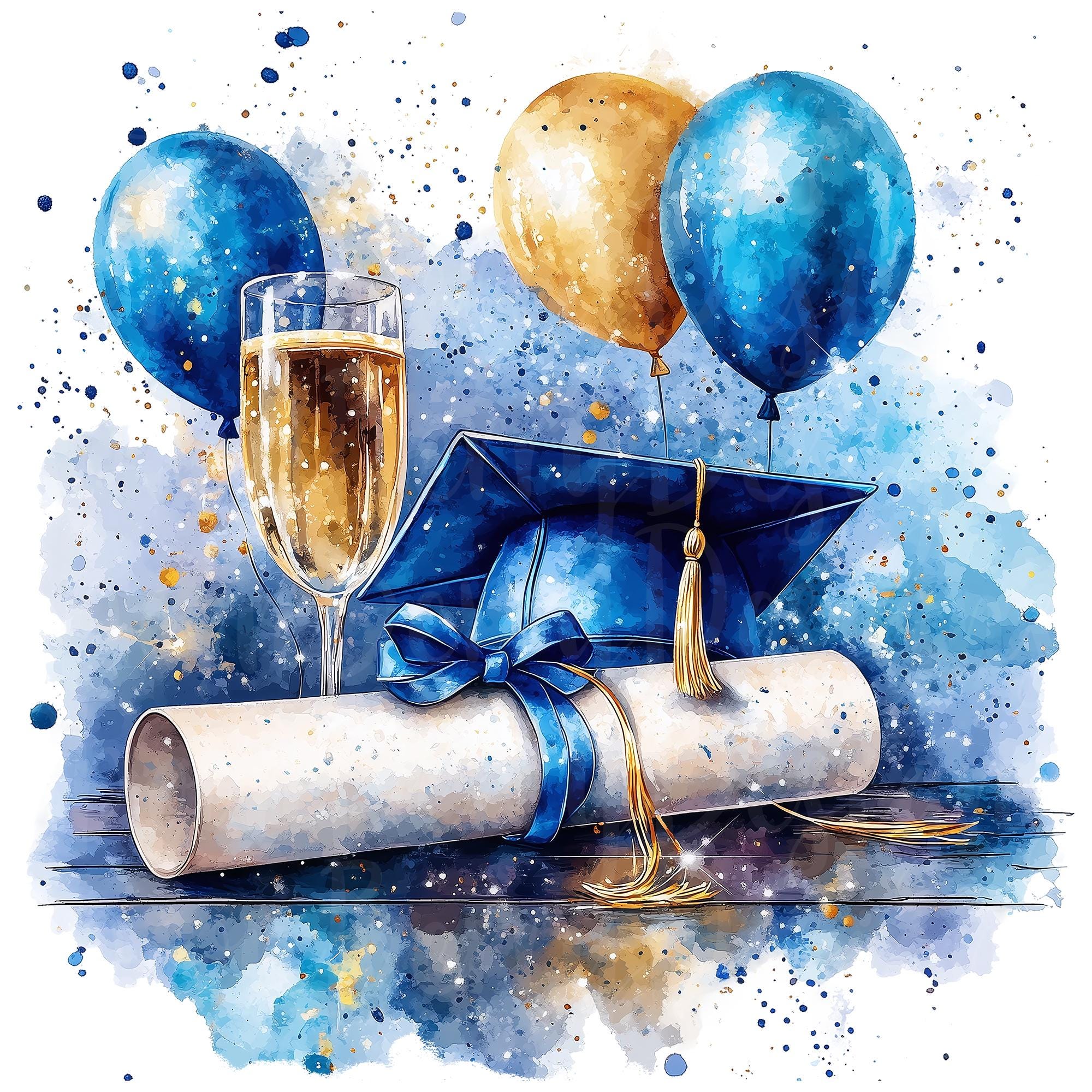 Graduation Clip Art, Set of 10 PNG Bundle, 300 DPI Watercolor Clipart ...
