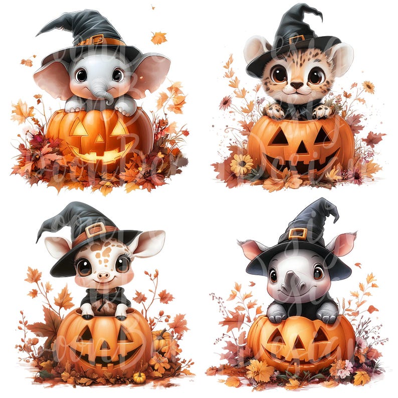 Safari Pumpkin Animals Clip Art, Set of 15 PNG Bundle, 300 DPI Clipart ...