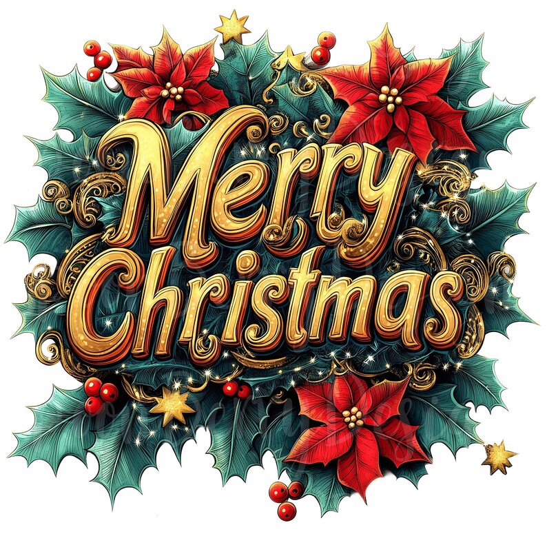 Merry Christmas Clipart, Set of 12 PNG Bundle, 300 DPI Clip Art, Winter ...