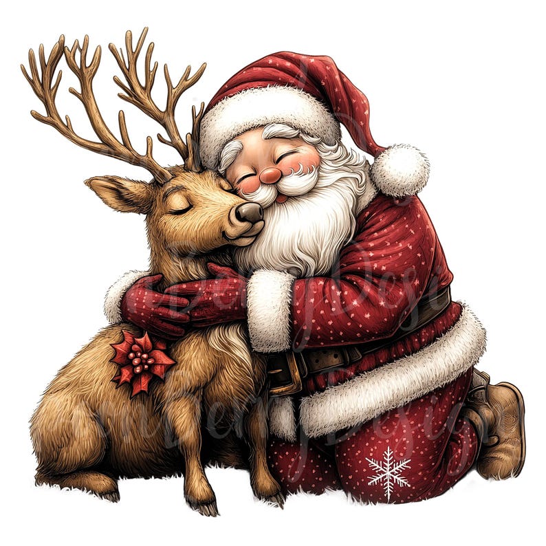 Santa Reindeer Clipart, Set of 11 PNG Bundle, 300 DPI Clip Art ...