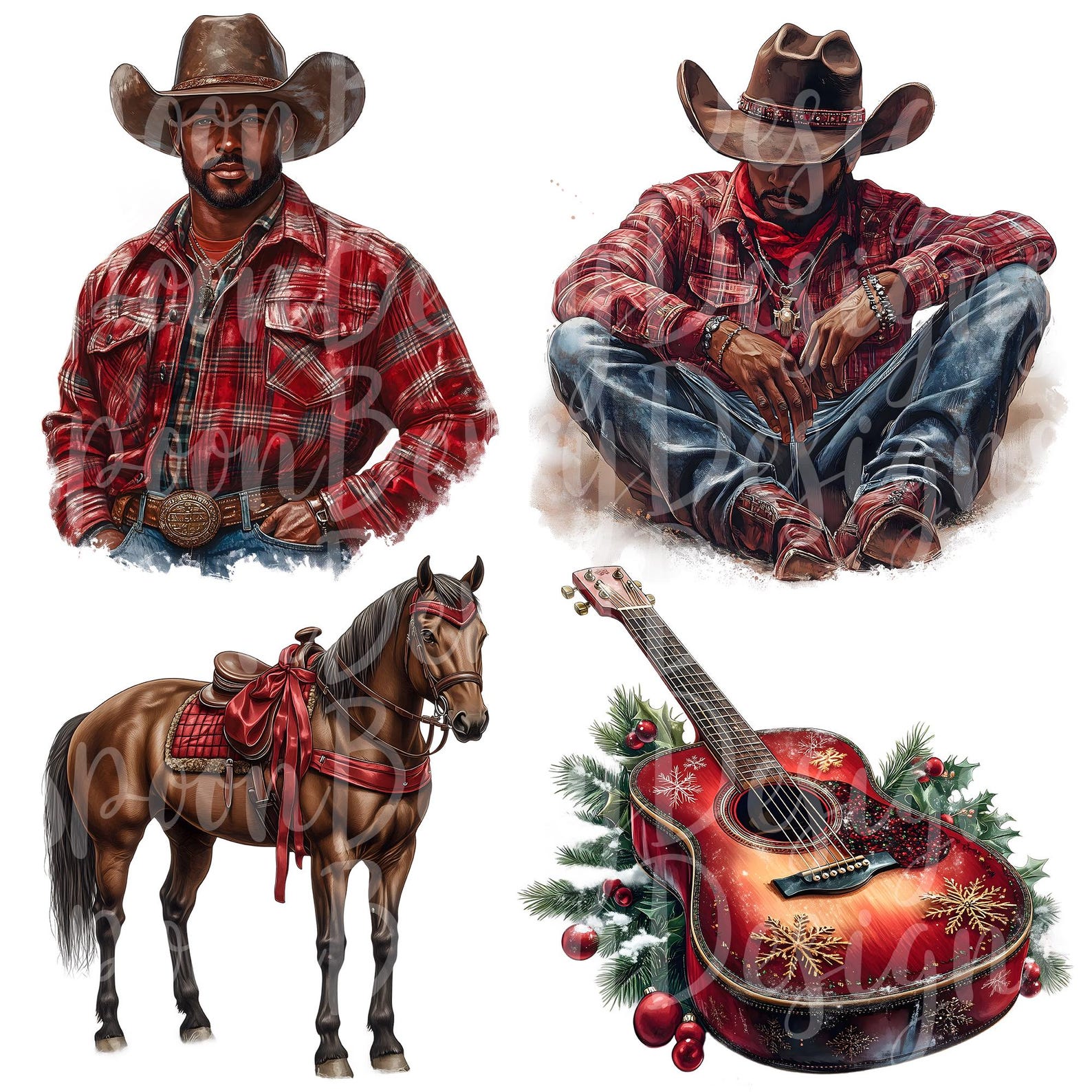 Christmas Cowboy Clipart, Set of 21 PNG Bundle, 300 DPI Clip Art ...