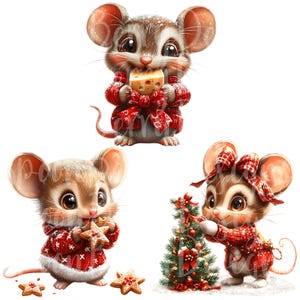 Christmas Mice Clipart, Set of 15 PNG Bundle, 300 DPI Clip Art ...