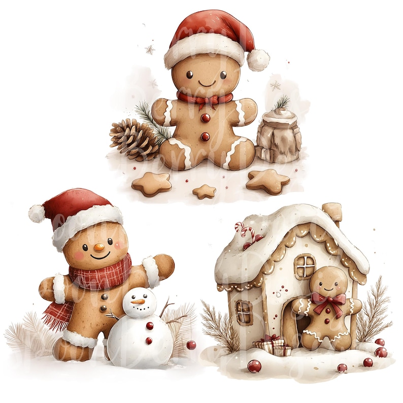 Gingerbread Man Clipart, Set of 20 PNG Bundle, 300 DPI Clip Art, Winter ...