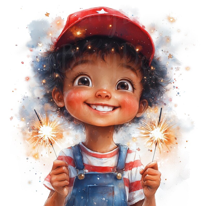 Patriotic Kids Clip Art, Set of 10 PNG Watercolor Clipart Bundle ...