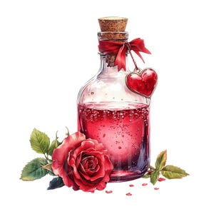 Love Potion Bottle Clipart, Set of 16 PNG Bundle, Watercolor Clip Art ...