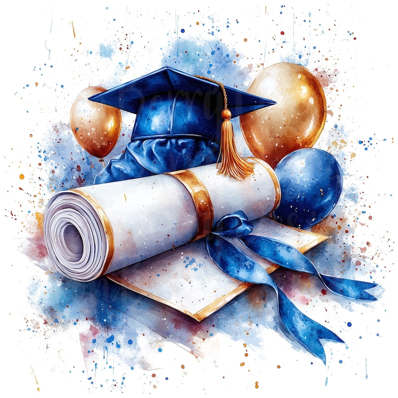 Graduation Clip Art, Set of 10 PNG Bundle, 300 DPI Watercolor Clipart ...