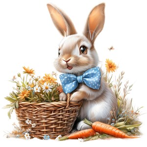 Easter Bunny Basket Clipart, Set of 25 PNG Bundle, 300 DPI Clip Art ...