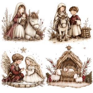 Nativity Clipart, Set of 24 PNG Bundle, 300 DPI Clip Art, Watercolor ...