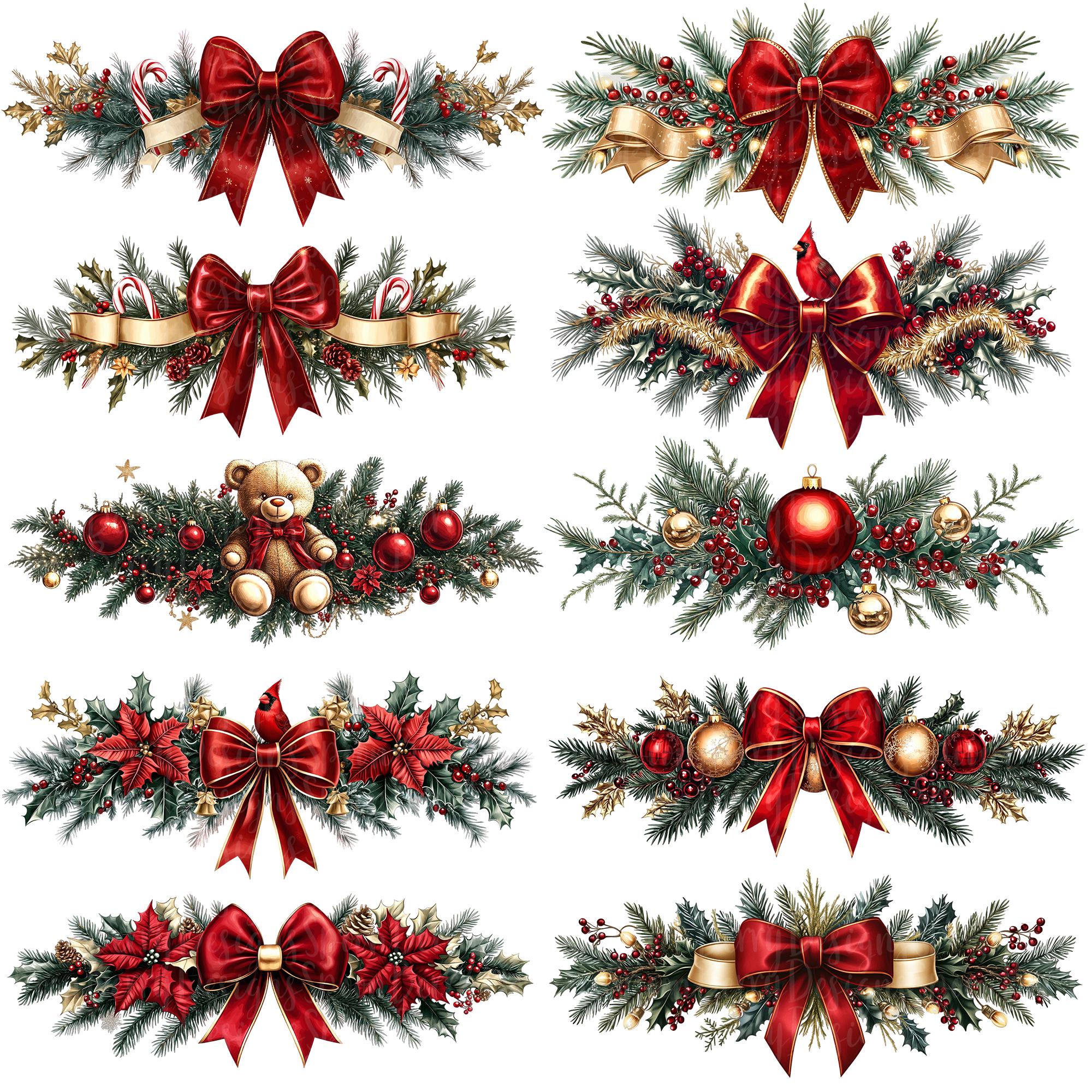 Christmas Garland Borders Clipart, Set of 70 PNG Festive Transparent ...