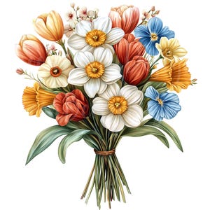 Spring Flower Bouquet Clipart, Set of 13 PNG Bundle, 300 DPI Clip Art ...