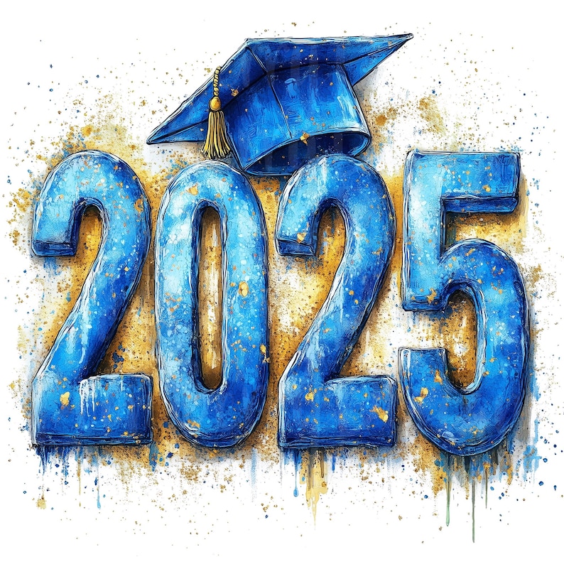 Graduation 2025 Clipart, Set of 12 PNG Bundle, 300 DPI Watercolor Clip ...