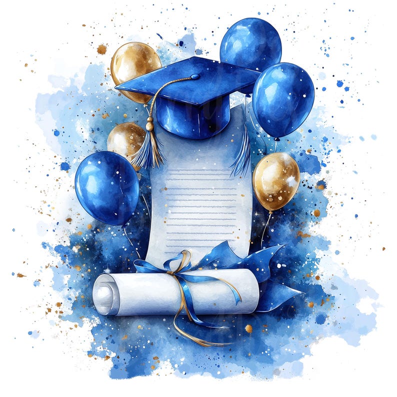 Graduation Clip Art, Set of 10 PNG Bundle, 300 DPI Watercolor Clipart ...