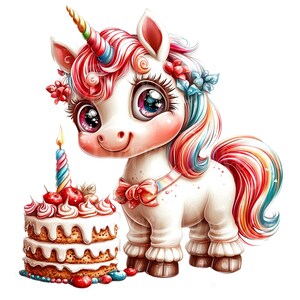 Birthday Unicorn Clipart, Set of 12 PNG Bundle, 300 DPI Clip Art ...