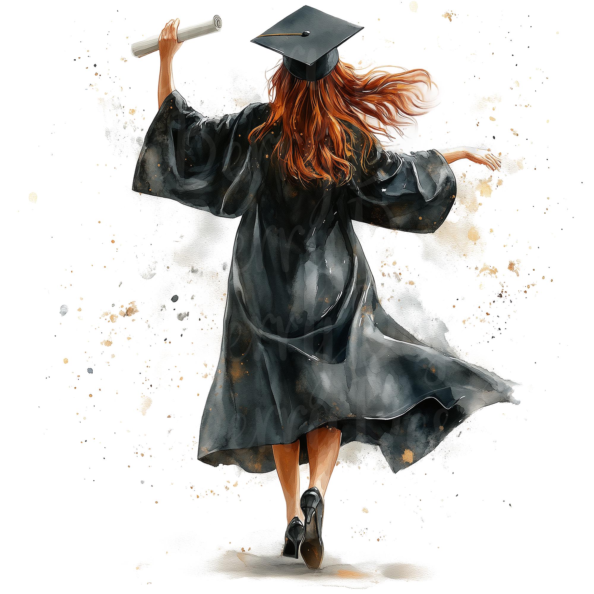 Graduation Clipart, Set of 10 PNG Bundle, 300 DPI Watercolor Clip Art ...