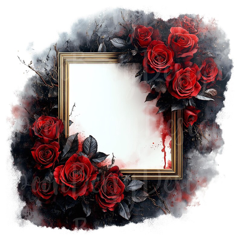 Red Rose Frame Clipart, Set of 15 PNG Bundle, Gold Frame Clip Art, Red ...