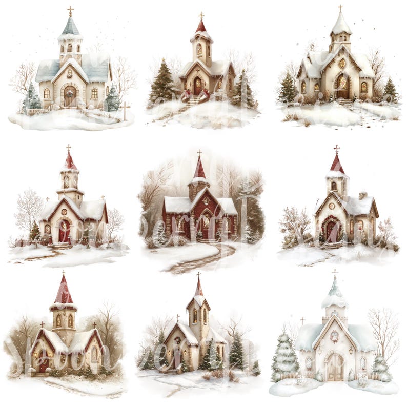 Christmas Church Clipart, Set of 50 PNG Bundle, 300 DPI Clip Art ...