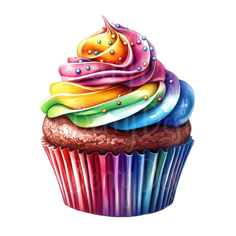 Rainbow Cupcakes Clipart, Set of 17 PNG Bundle, 300 DPI Clip Art ...