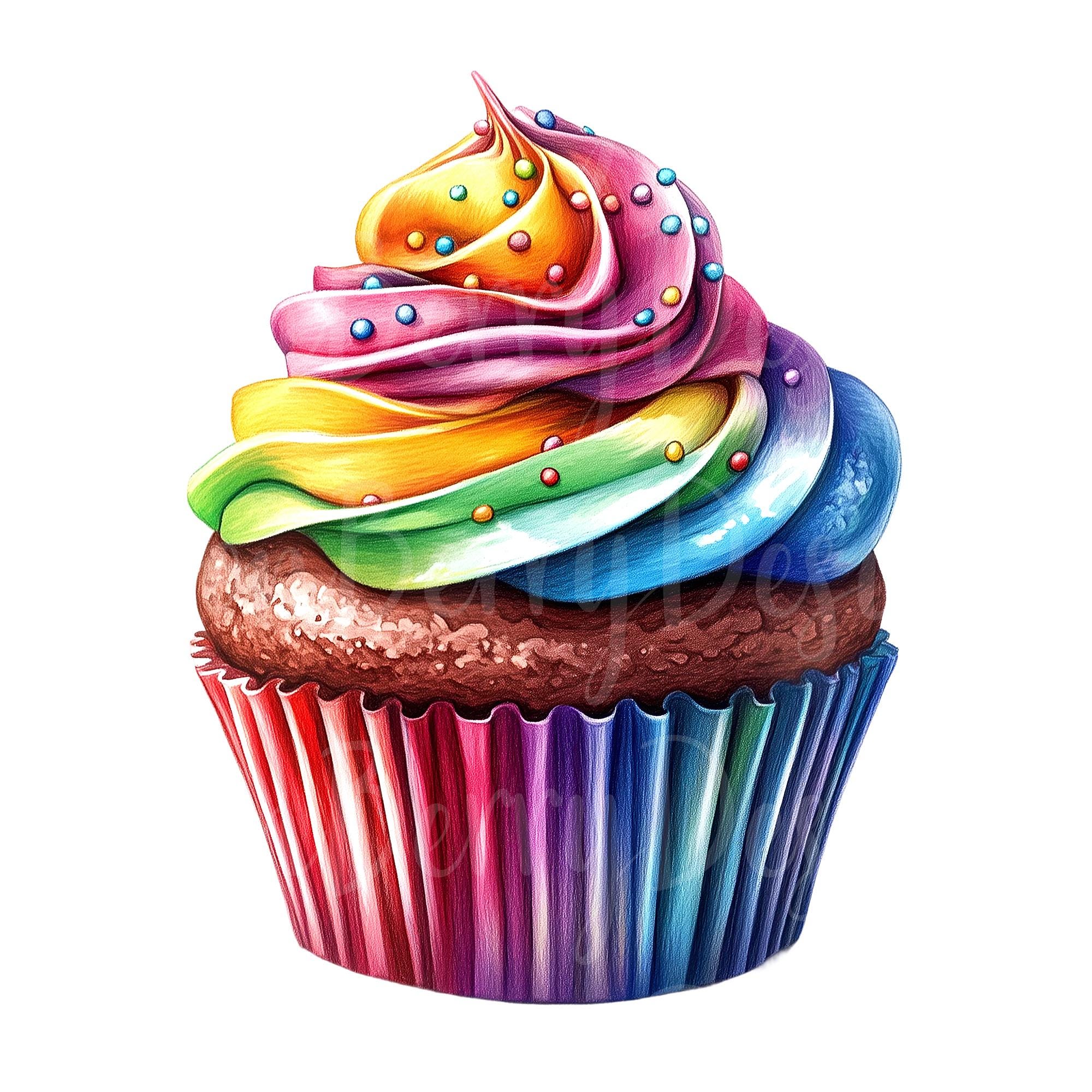 Rainbow Cupcakes Clipart, Set of 17 PNG Bundle, 300 DPI Clip Art ...