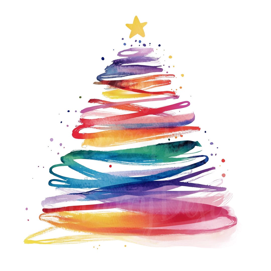 Colorful Christmas Tree Clipart, Set of 11 PNG Watercolor Clip Art ...