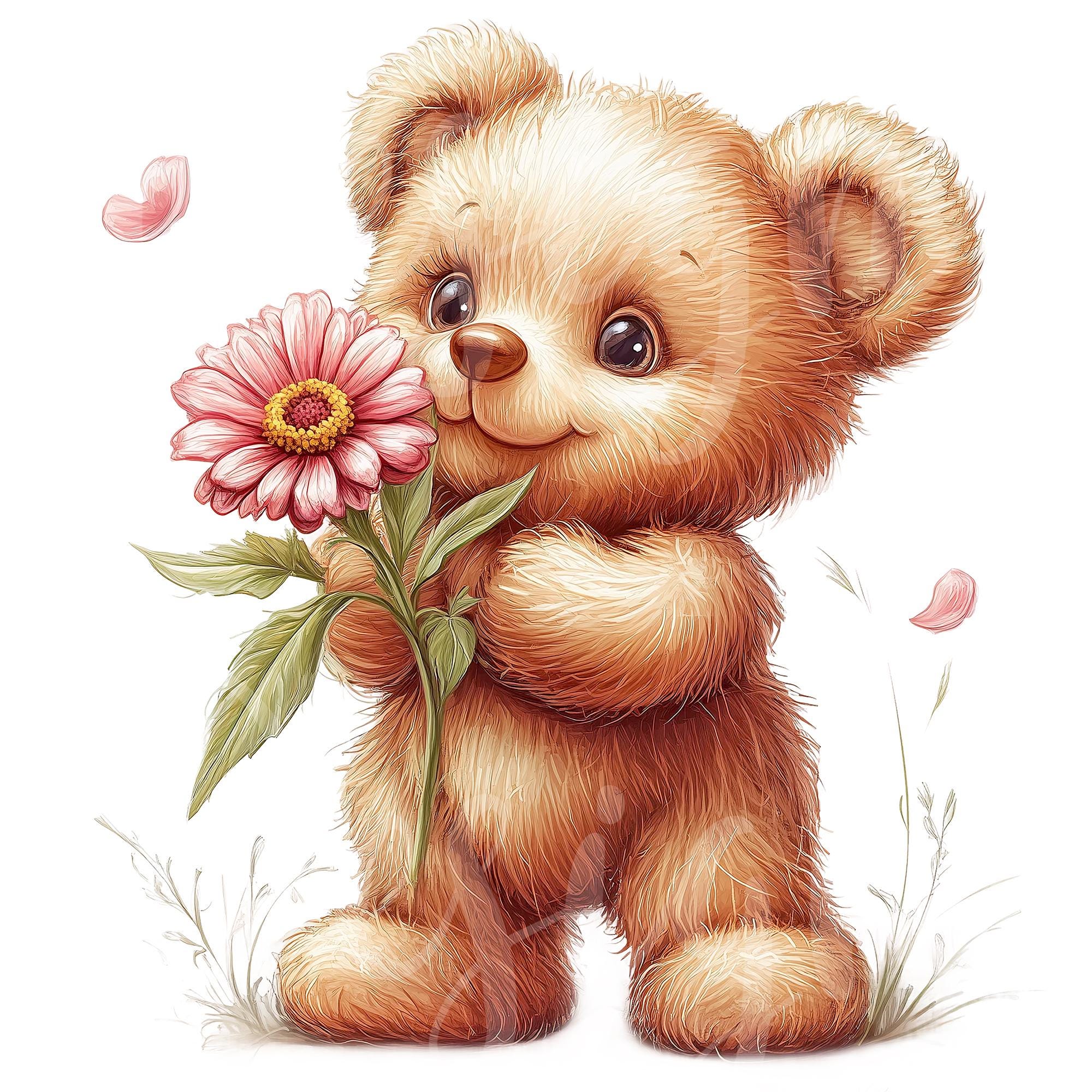 Teddy Bear Flowers Clipart, Set of 14 PNG Bundle, 300 DPI Clip Art ...