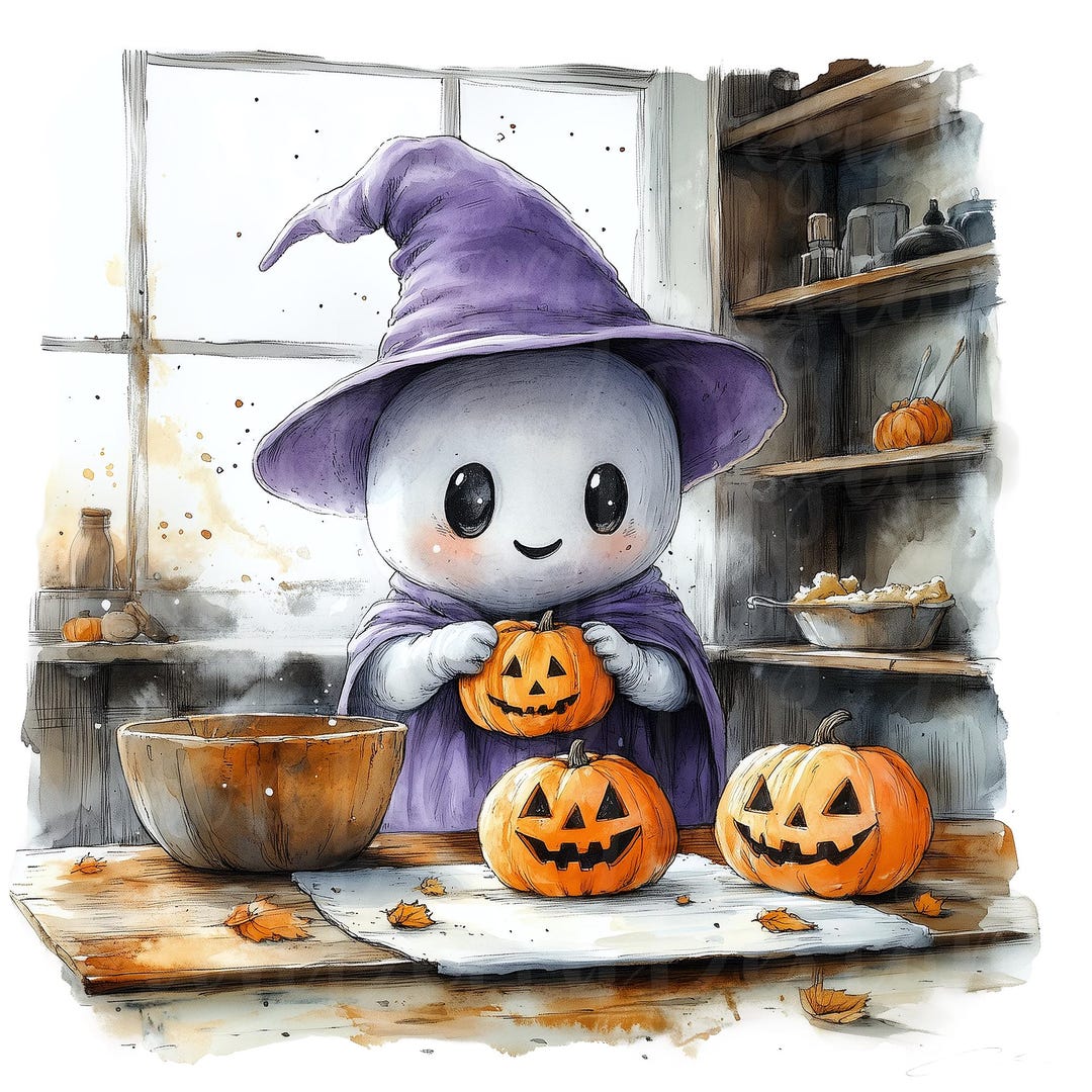 Cute Ghost Clipart, Set of 10 PNG Bundle, Transparent Background, Fall ...