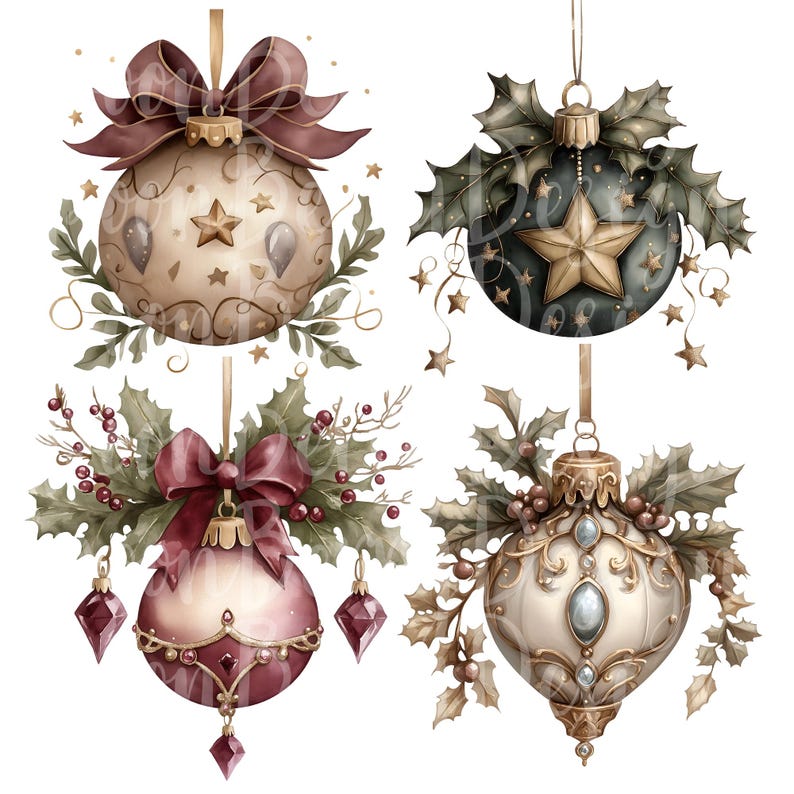 Christmas Ornament Clipart, Set of 26 PNG Bundle, 300 DPI Clip Art ...