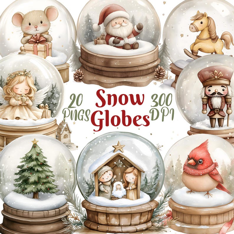 Snow Globe Clipart, Set of 15 PNG Bundle, 300 DPI Clip Art, Winter ...