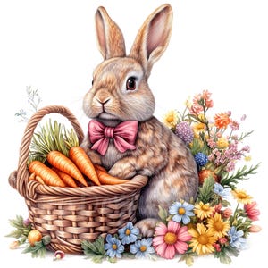 Easter Bunny Basket Clipart, Set of 25 PNG Bundle, 300 DPI Clip Art ...