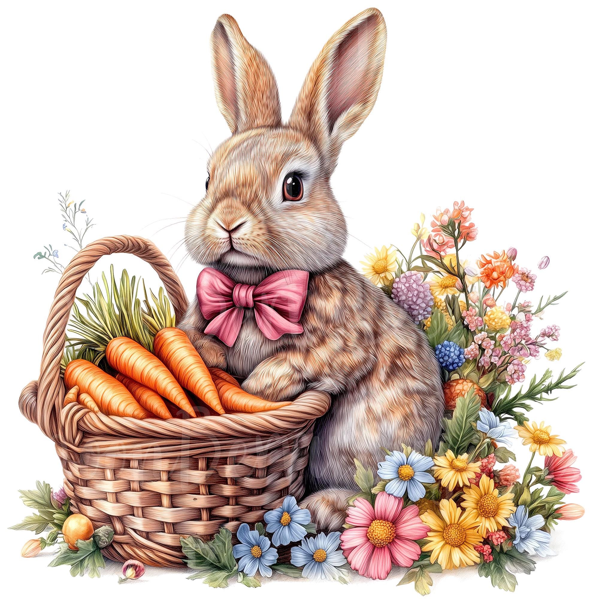 Easter Bunny Basket Clipart, Set of 25 PNG Bundle, 300 DPI Clip Art ...
