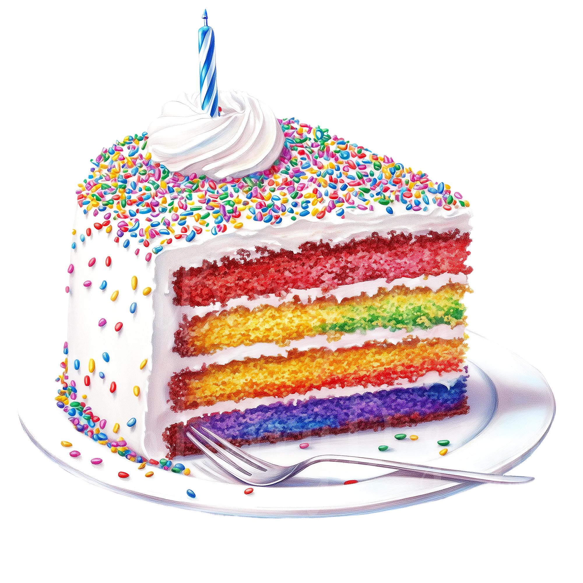 Rainbow Cake Clipart, Set of 16 PNG Bundle, 300 DPI Clip Art, Colorful ...