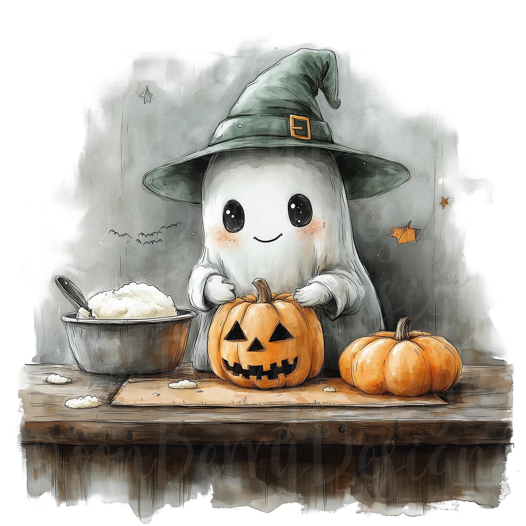 Cute Ghost Clipart, Set of 10 PNG Bundle, Transparent Background, Fall ...