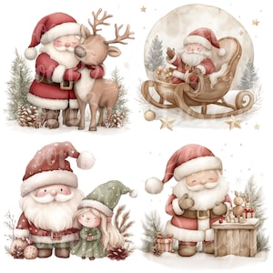 Santa Clipart, Set of 22 PNG Bundle, 300 DPI Clip Art, Winter Christmas ...
