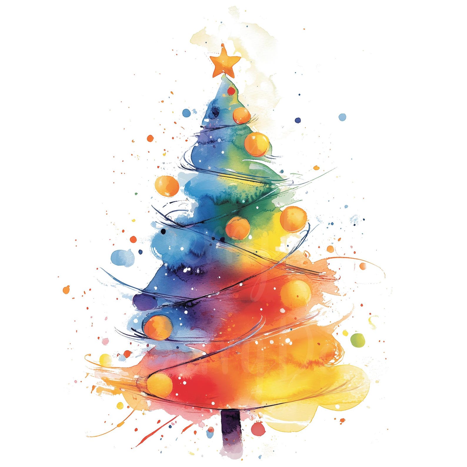 Colorful Christmas Tree Clipart, Set of 11 PNG Watercolor Clip Art ...