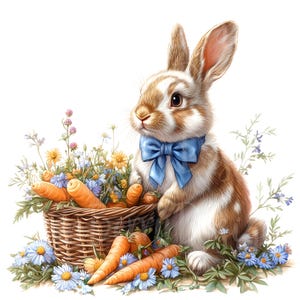 Easter Bunny Basket Clipart, Set of 25 PNG Bundle, 300 DPI Clip Art ...