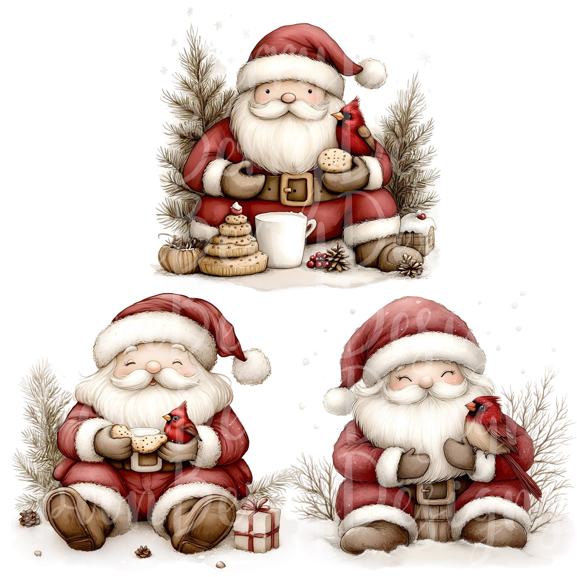 Santa Cardinal Clipart, Set of 30 PNG Bundle, 300 DPI Clip Art ...