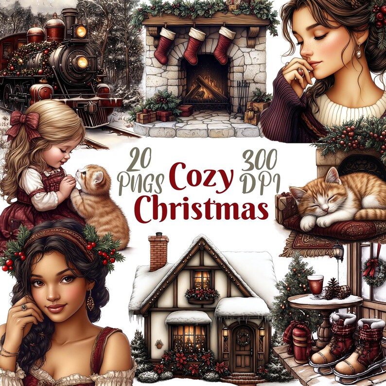 Cozy Christmas Clipart, Set of 20 PNG Bundle, 300 DPI Clip Art, Winter ...