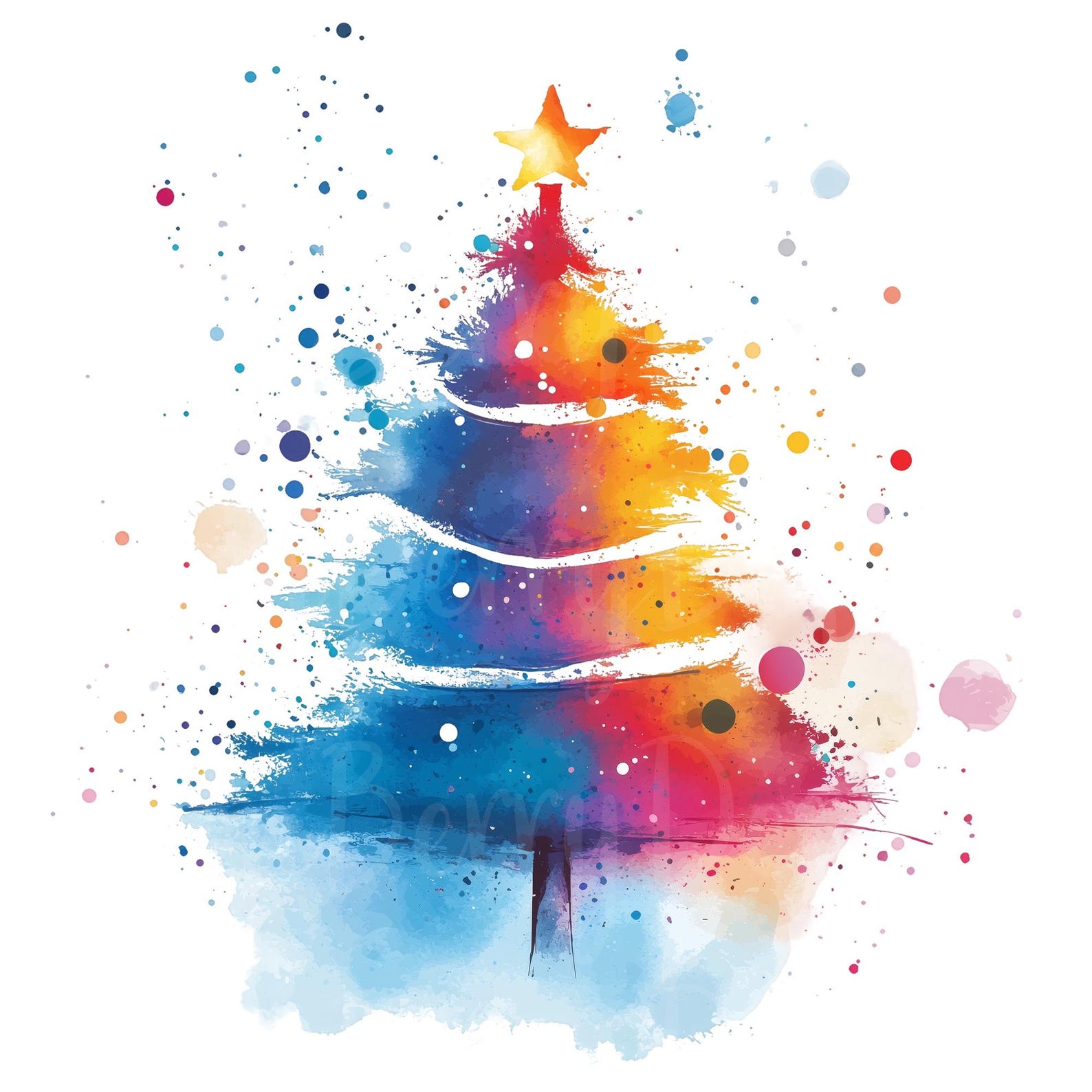 Colorful Christmas Tree Clipart, Set of 11 PNG Watercolor Clip Art ...