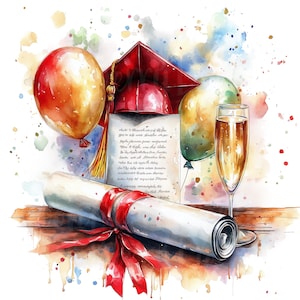 Graduation Clipart, Set of 11 PNG Bundle, 300 DPI Watercolor Clip Art ...