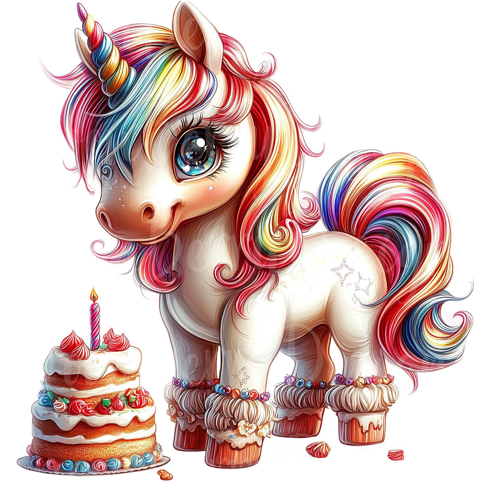 Birthday Unicorn Clipart, Set of 12 PNG Bundle, 300 DPI Clip Art ...