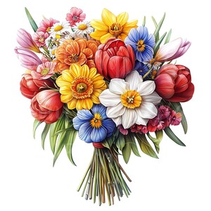 Spring Flower Bouquet Clipart, Set of 13 PNG Bundle, 300 DPI Clip Art ...