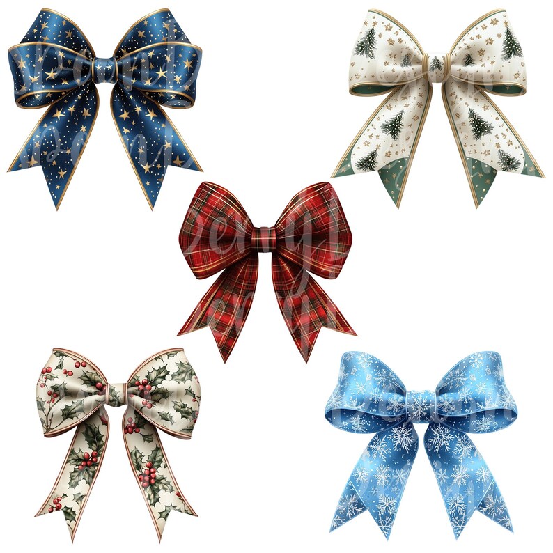 Christmas Bows Clipart, Set of 25 PNG Bundle, 300 DPI Clip Art, Winter ...