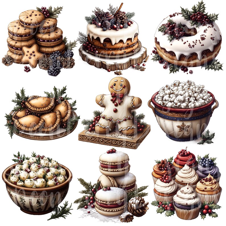Christmas Dinner Clipart, Set of 40 PNG Bundle, 300 DPI Clip Art ...