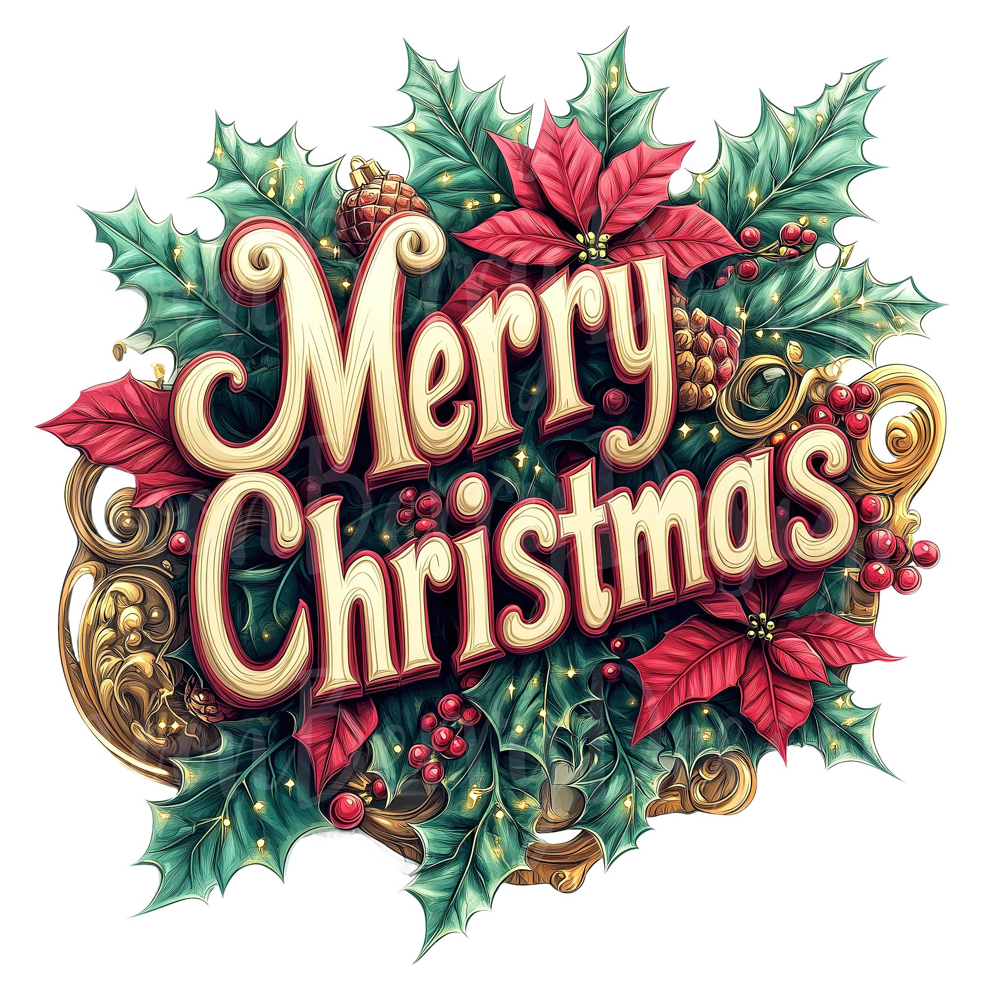 Merry Christmas Clipart, Set of 12 PNG Bundle, 300 DPI Clip Art, Winter ...